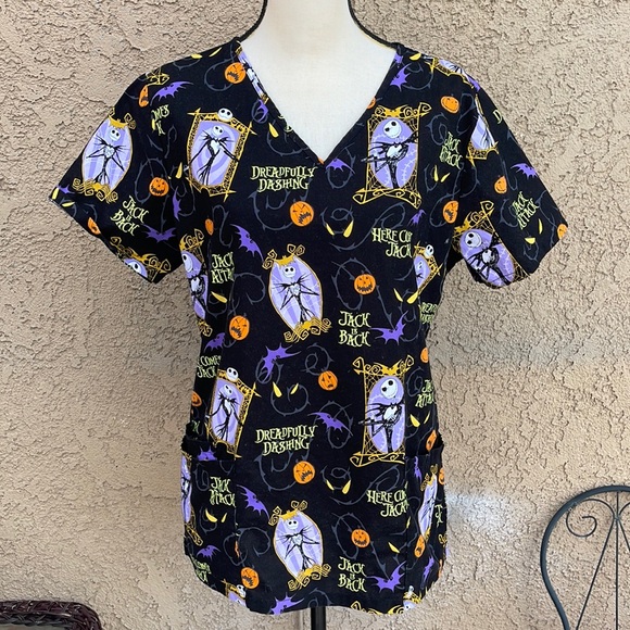 Disney | Tops | Disney Nightmare Before Christmas Scrub Nurse Doctor ...